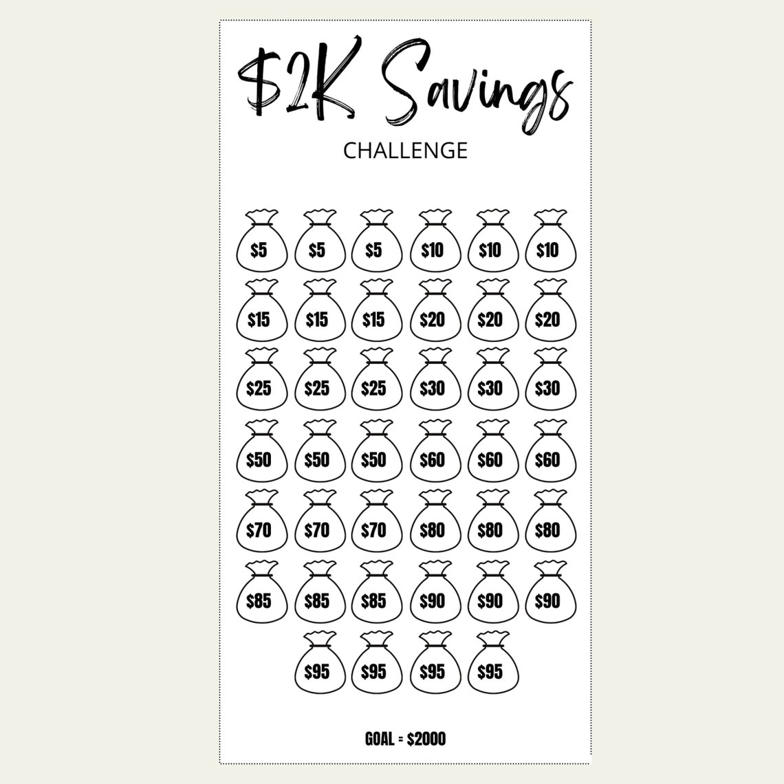 2K Savings Challenge Printable PDF Savings Tracker - Etsy