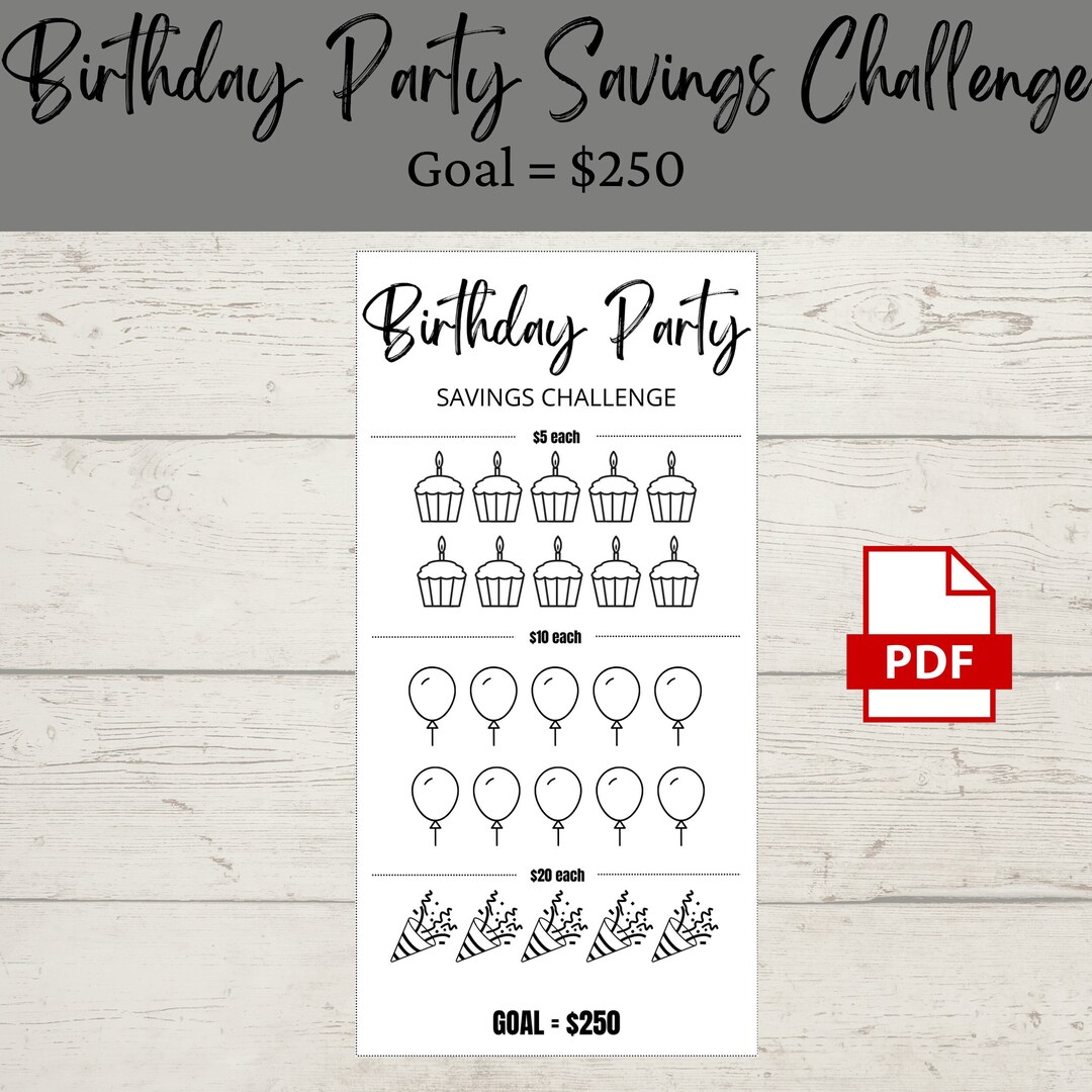 Birthday Party Savings Challenge | Printable PDF | Savings Tracker ...