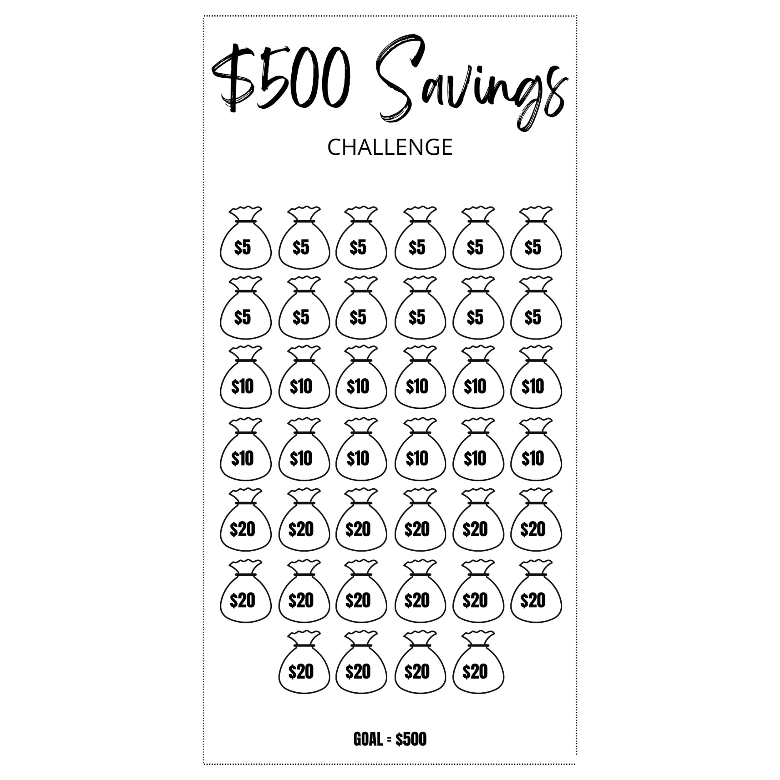 500 Dollar Savings Challenge | Printable PDF | Savings Tracker ...