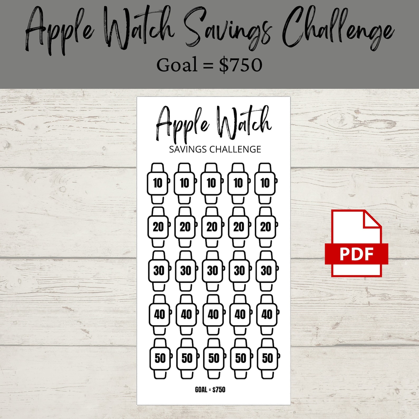 Apple Watch Savings Challenge Printable PDF Savings - Etsy