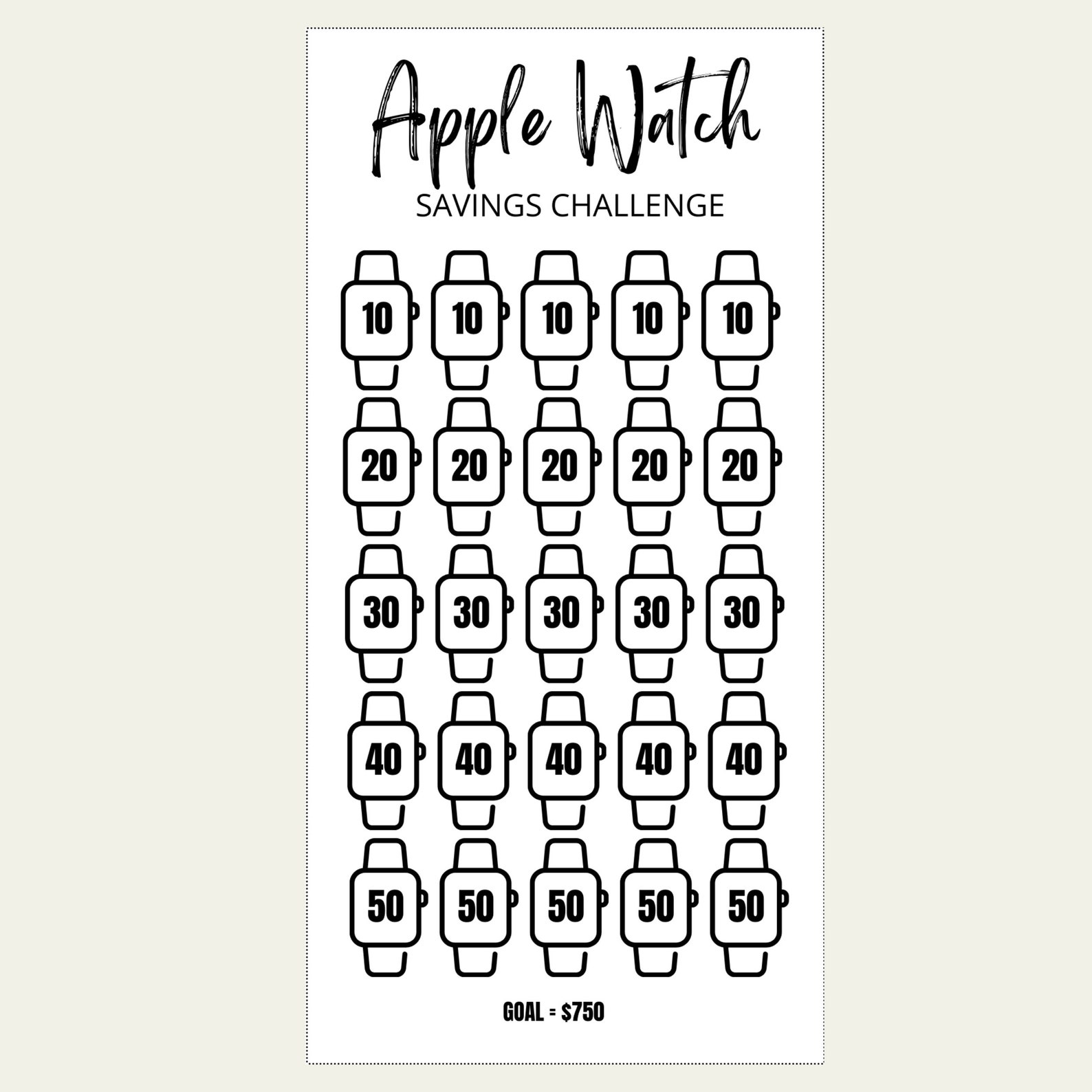 Apple Watch Savings Challenge Printable PDF Savings - Etsy