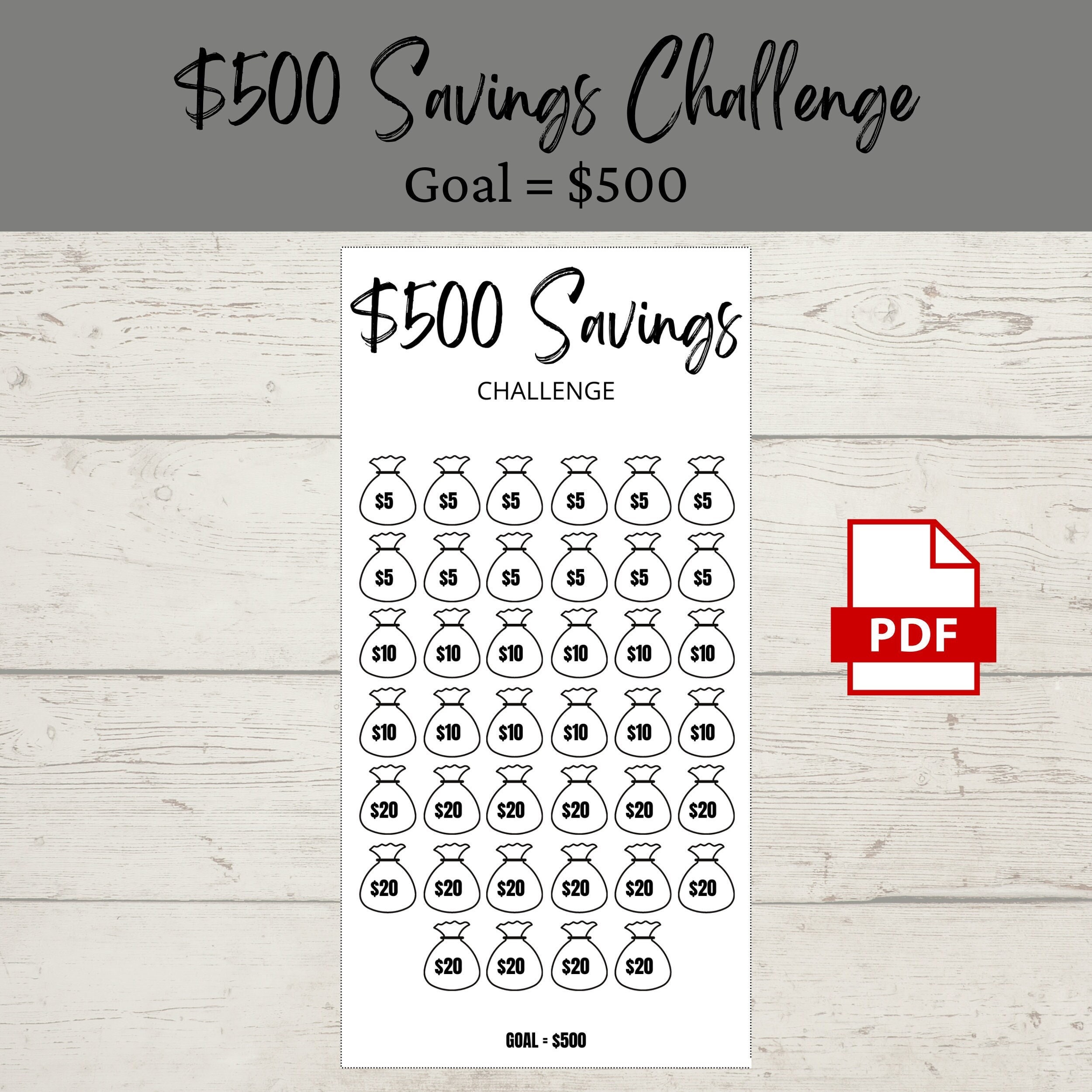 500 Dollar Savings Challenge Printable PDF Savings Tracker | Etsy