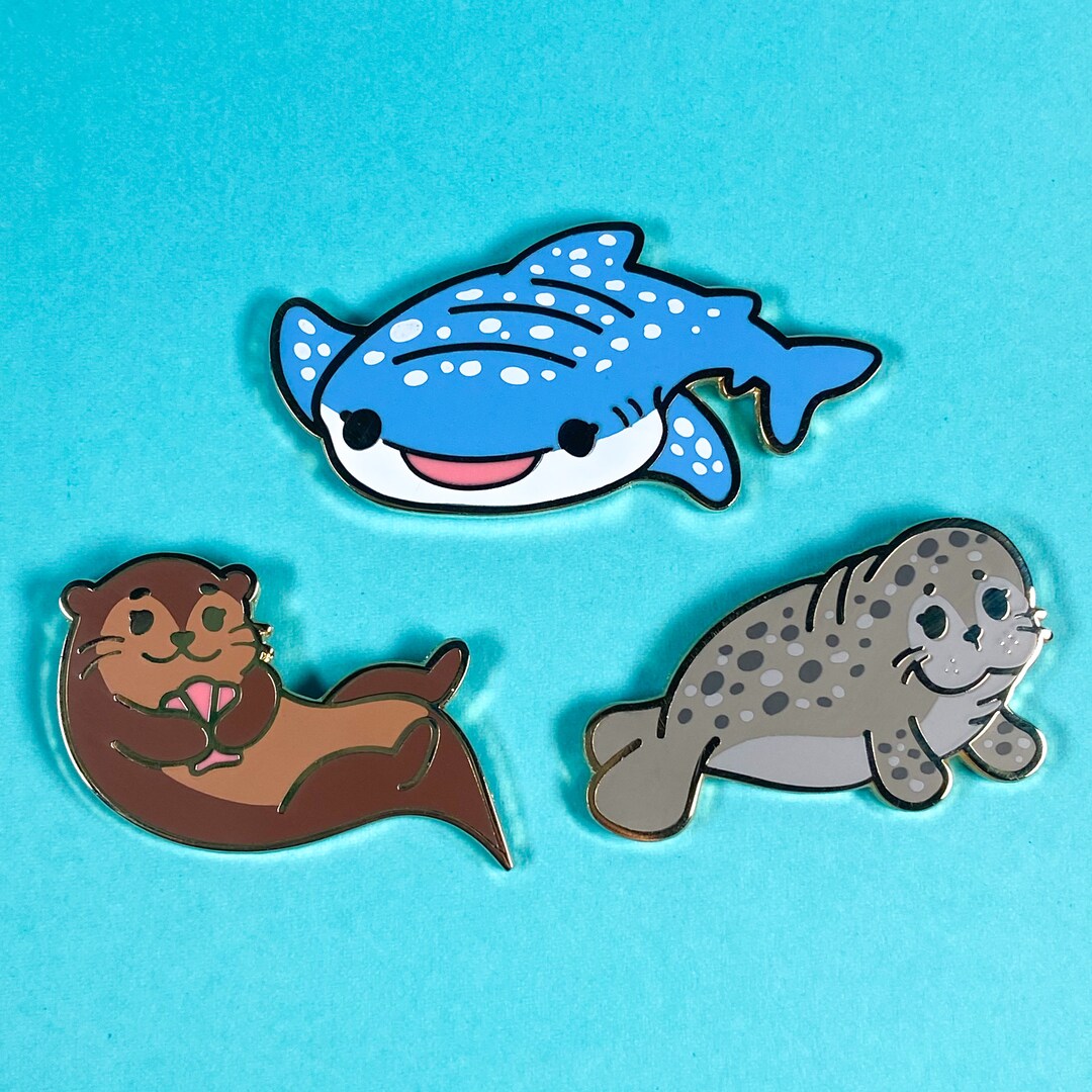 Aquatic Friends Enamel Pins Whale Shark Pin Spotted Seal Pin Otter Pin ...