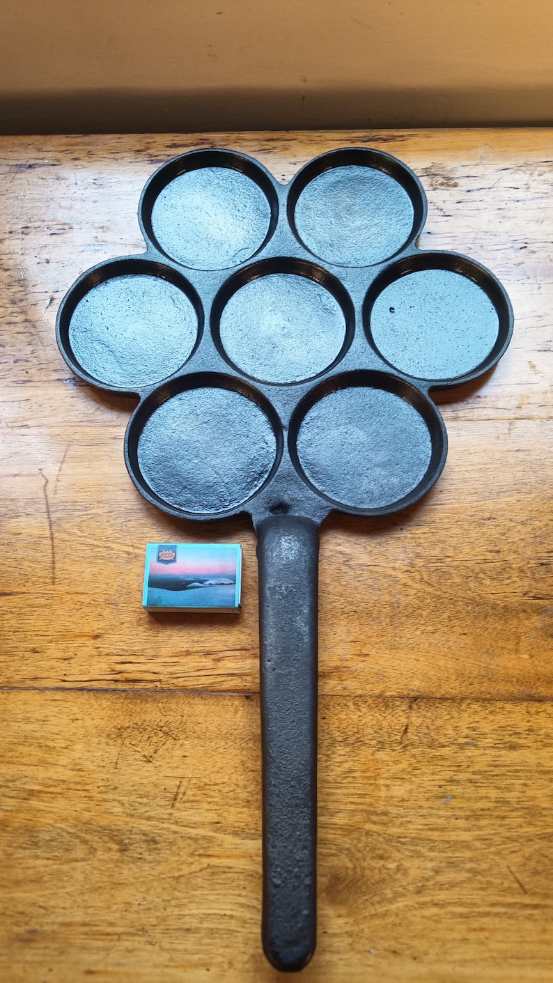 Antique Restored Högfors 7 Pit Cast Iron Plett / Swedish Pancake Pan ...