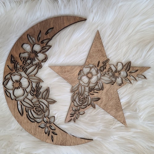 Wooden Moon & Stars Boho Nursery Moon and Star Wall Art - Etsy