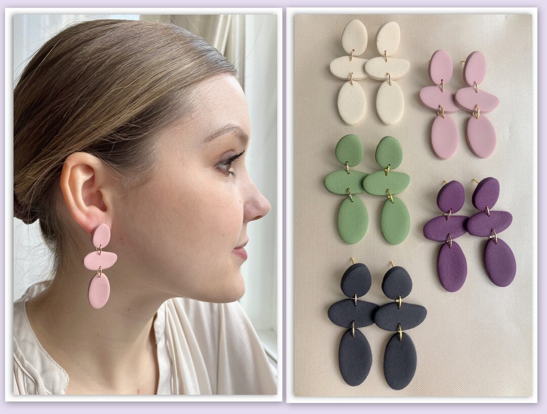 Pebble Trio 5 Colors Polymer Clay Stud Earrings - Etsy