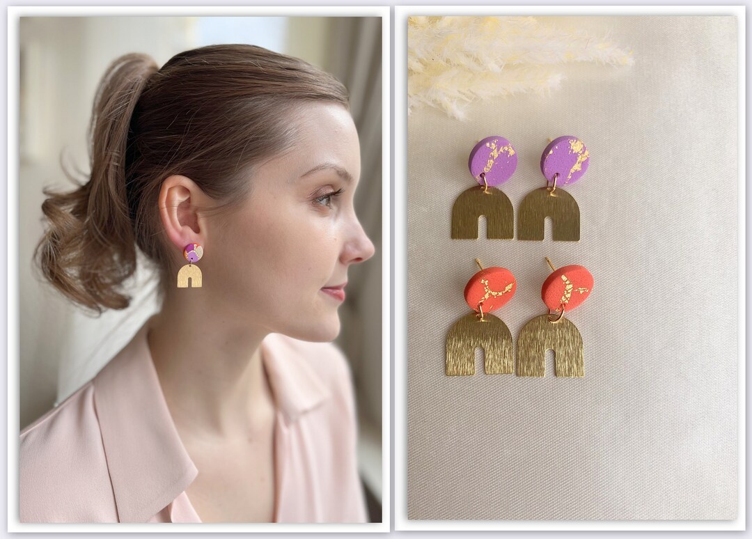 Polymer Clay Stud Earrings ALMA DOTTIE With U-shape Arch Shape Gold ...