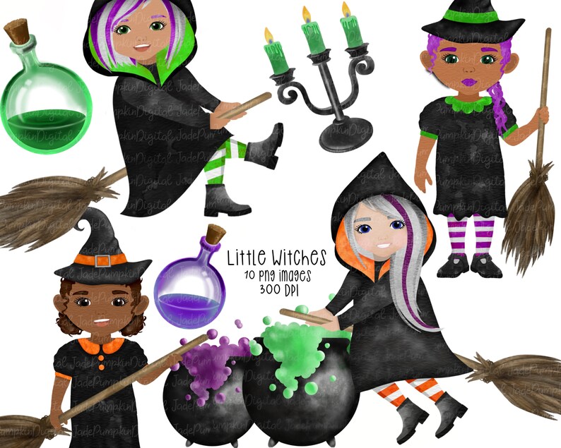 Little Witches Clipart Kids Dressed for Halloween Clipart - Etsy