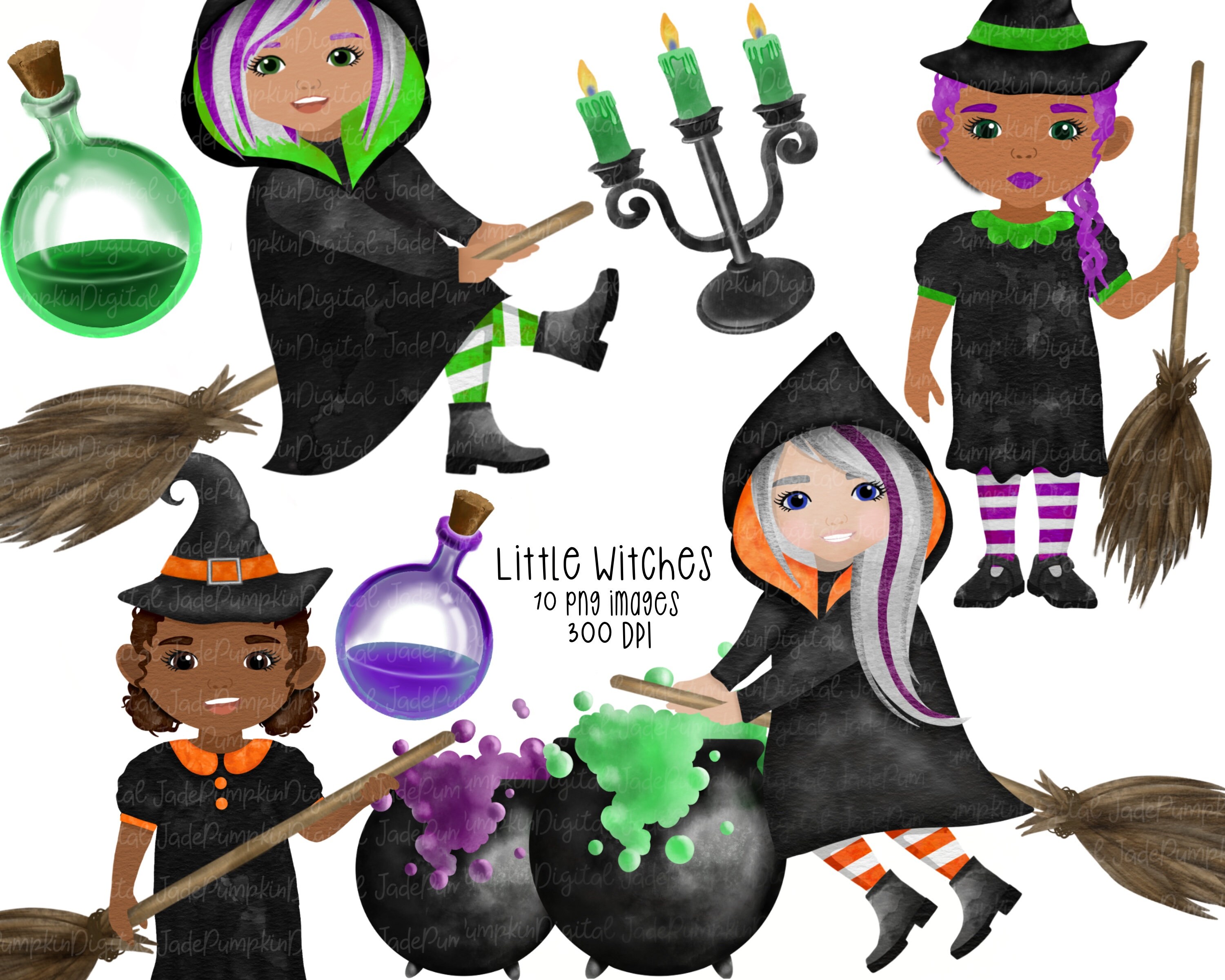 Little Witches Clipart Kids Dressed for Halloween Clipart - Etsy