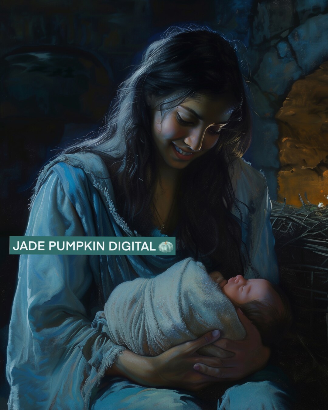 Christian Art Work, Mary and Baby Jesus, Christmas Digital Art, Baby ...