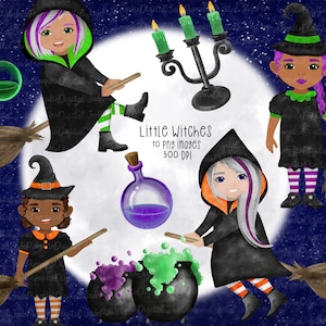 Little Witches Clipart Kids Dressed for Halloween Clipart - Etsy