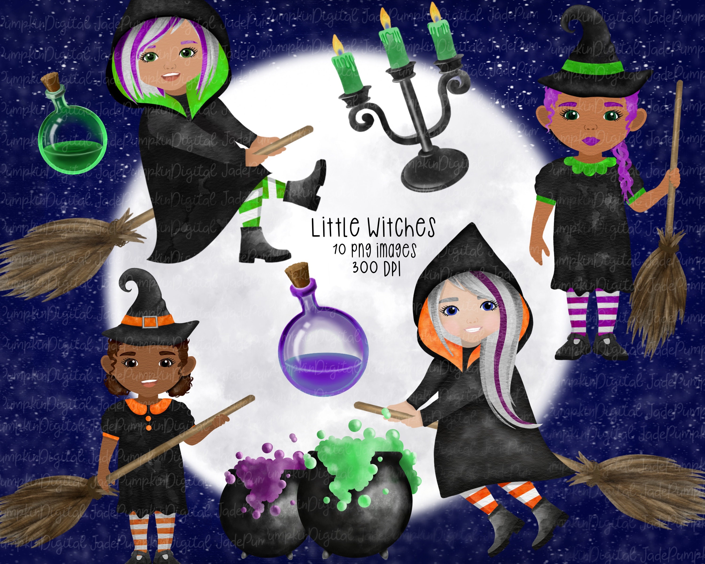 Little Witches Clipart Kids Dressed for Halloween Clipart - Etsy