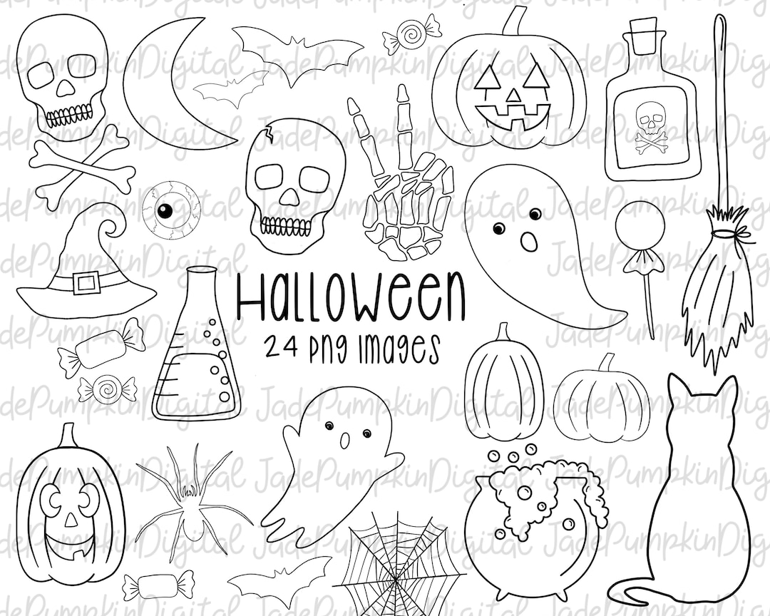 Halloween Clipart, Line Drawing Halloween Clipart, Halloween Clip Art ...