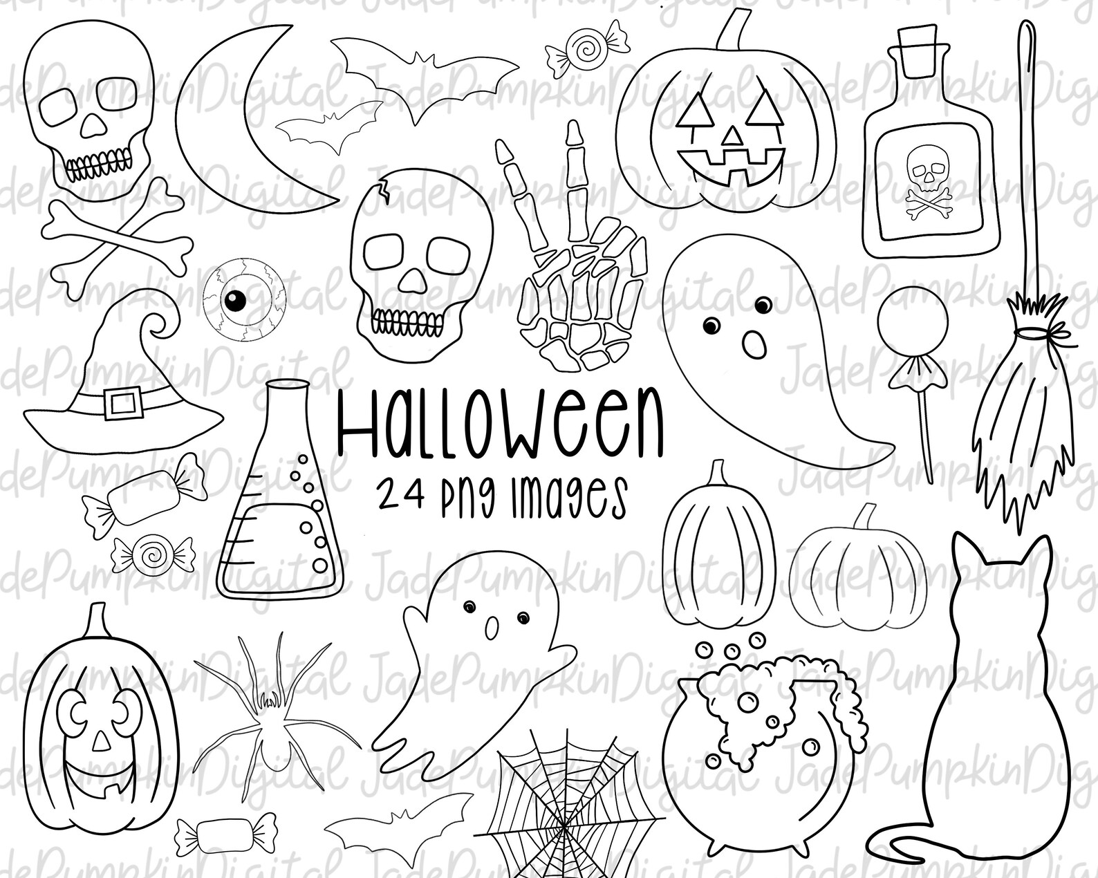 Halloween Clipart Line Drawing Halloween Clipart Halloween - Etsy
