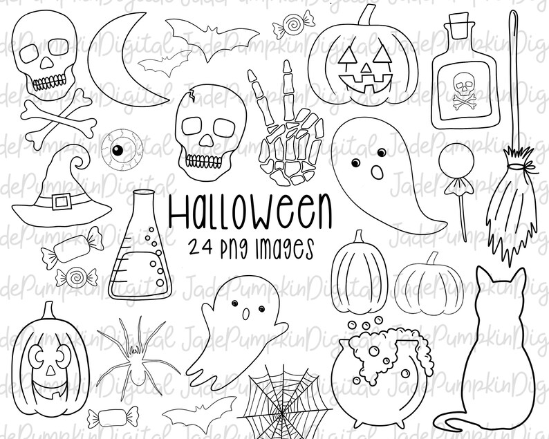 Halloween Clipart Line Drawing Halloween Clipart Halloween - Etsy