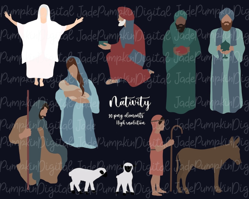 Nativity Clipart, Nativity Pieces Digital Download, Christmas Clipart ...