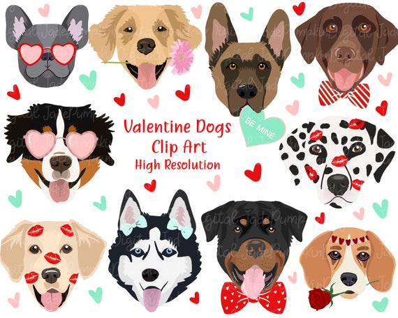 Valentines Day Clip Art Dog Clipart Dog Clip Art Valentines | Etsy