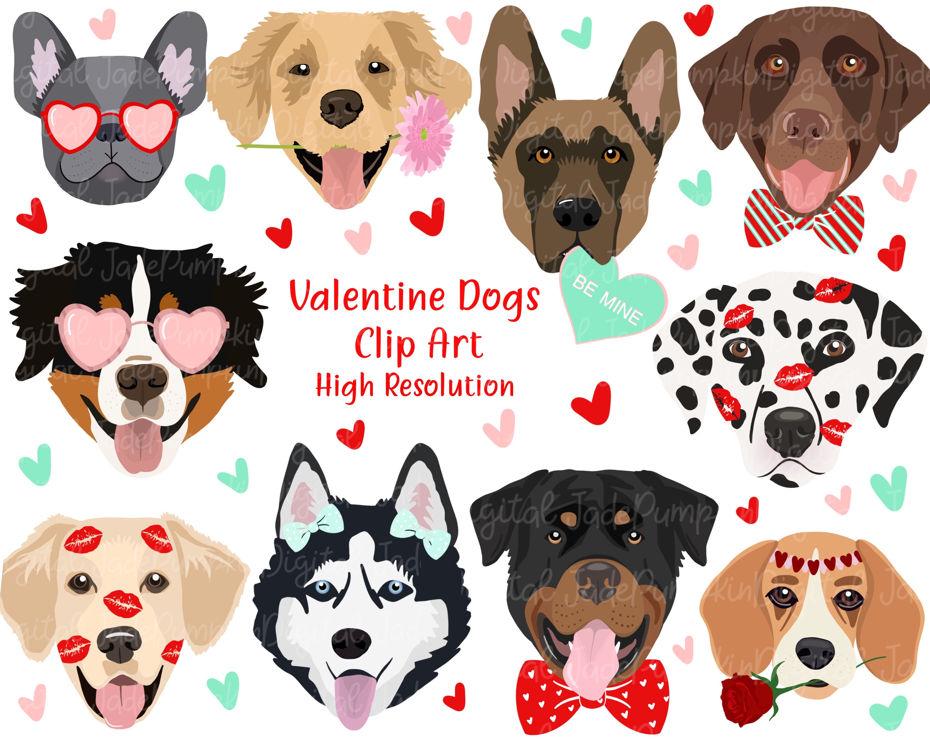 Valentines Day Clip Art Dog Clipart Dog Clip Art Valentines | Etsy