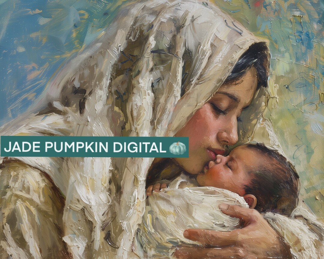 Christian Art Work, Mary and Baby Jesus, Christmas Digital Art, Baby ...