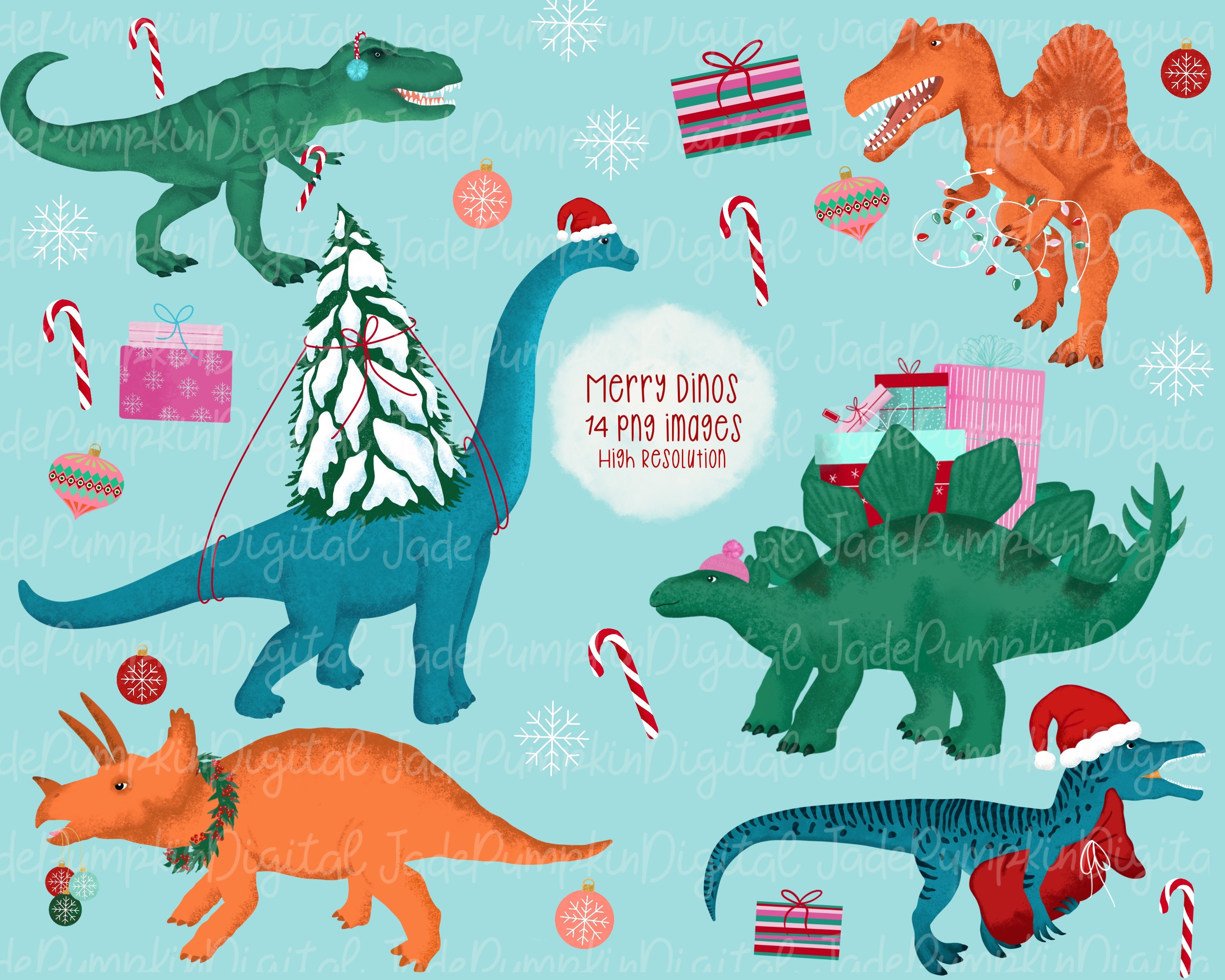 Christmas Clip Art, Dinosaur Christmas Clipart, Christmas Dinosaurs ...