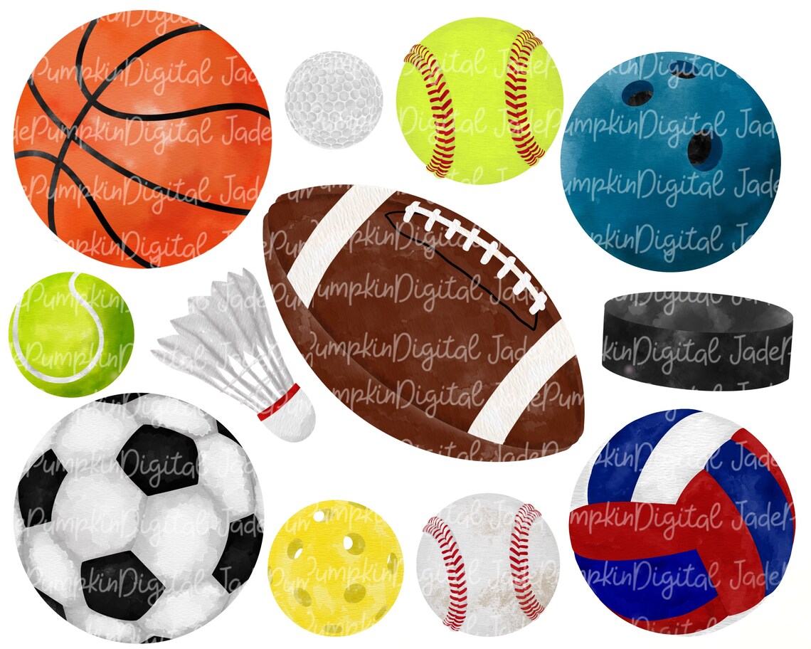 Sports Balls Clipart, Watercolor Sports Clipart, Sports Clipart for ...