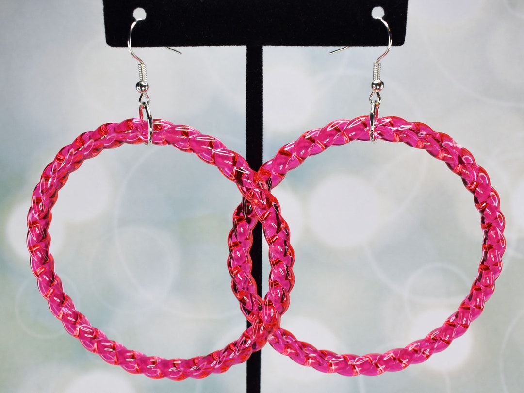Large Pink Plastic Hoop Earrings | Twisty Hoop Earrings - Etsy