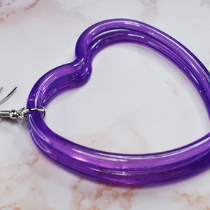 Large Purple Heart Plastic Hoop Earrings - Etsy