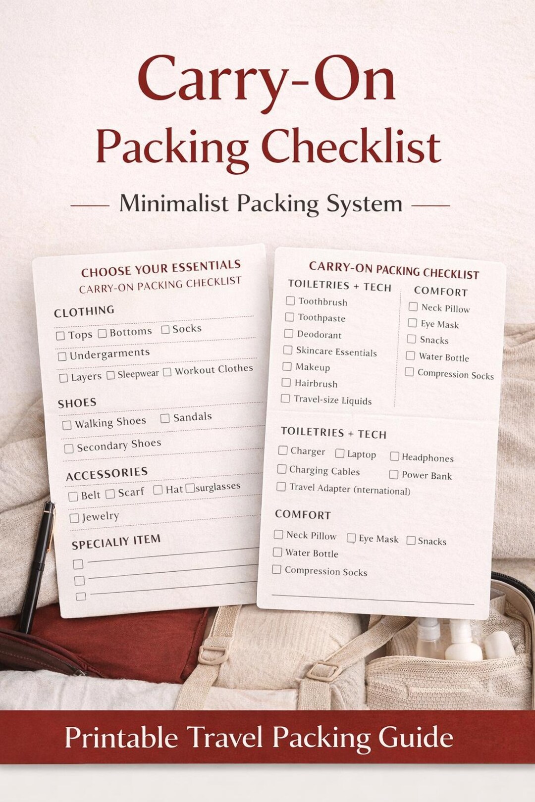 Carry-on Packing Checklist Printable | Packing List | Carry on ...