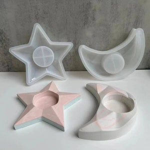 Big Aesthetic Star Moon Shaped Silicone Mold Large Candle Holder ...
