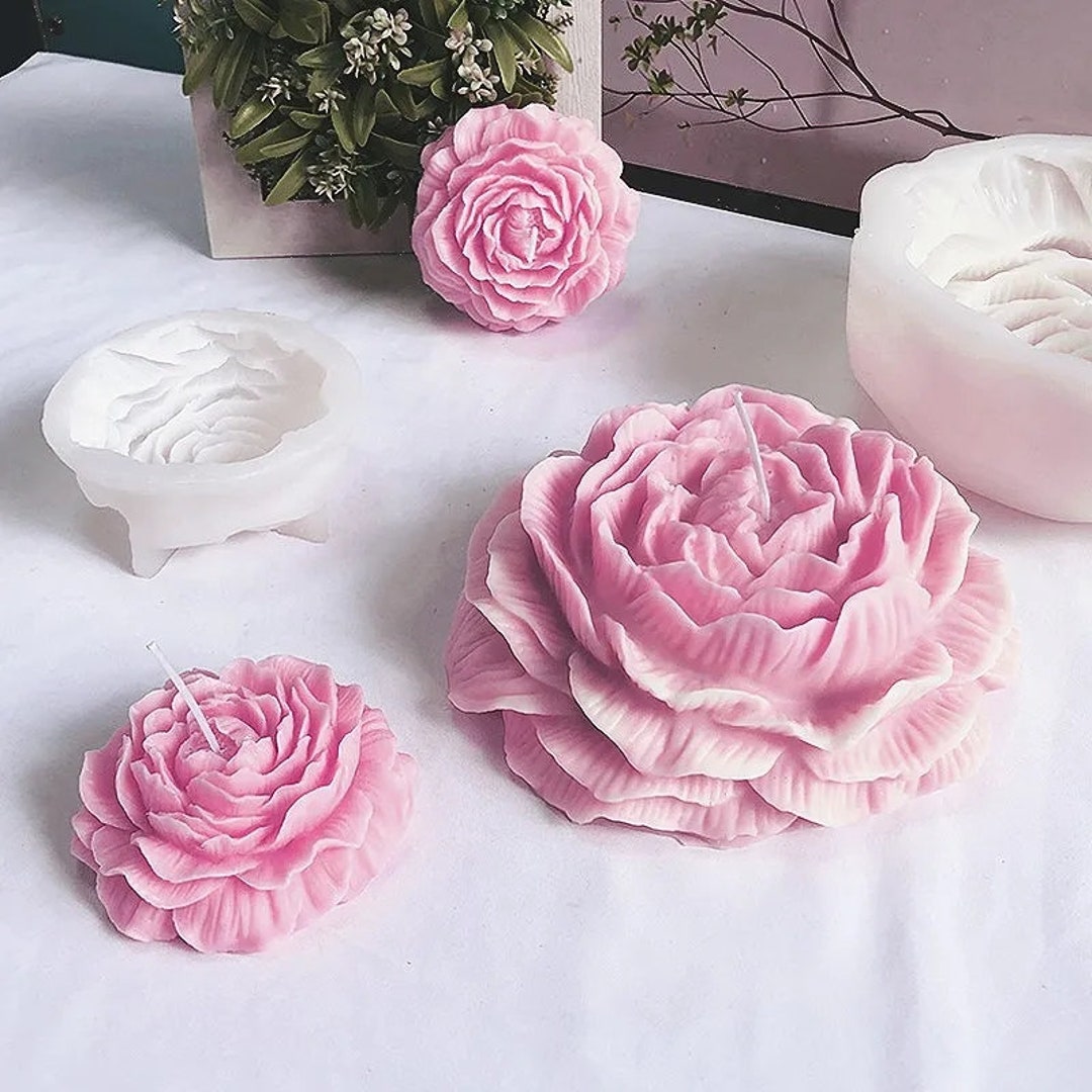 Big 3D Rose Peony Flower Silicone Mold Candle Making Molds Food-grade ...