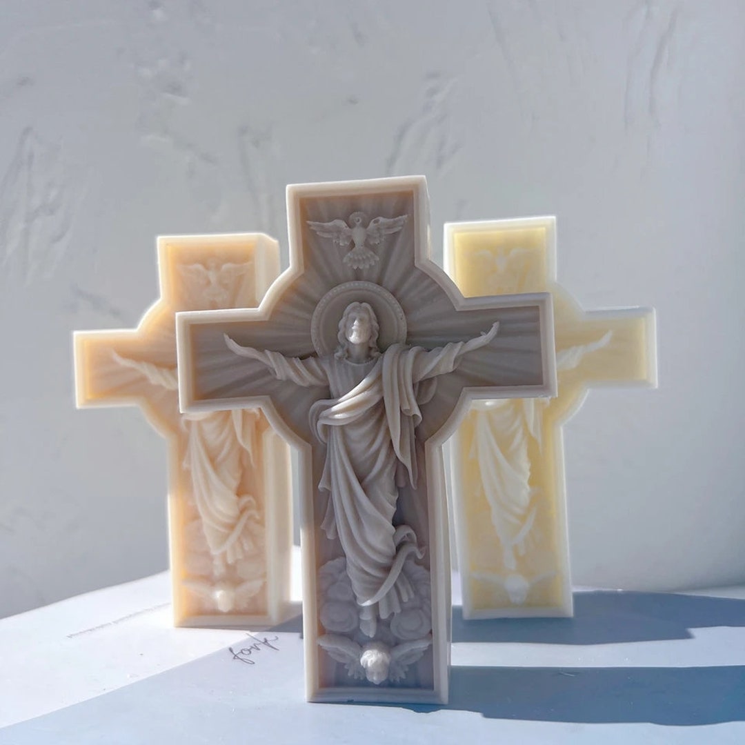 Large Jesus Christ Framed in Cross Food-grade Silicone Mold Candle ...