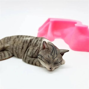 Cute Large Laying Cat Kitten 3D Sleeping Kitty Silicone Mold Candle ...