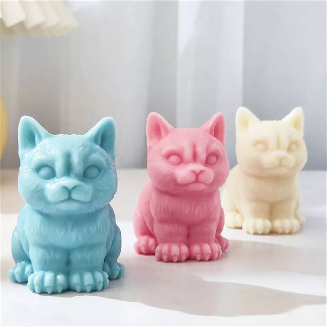 Cute Cat Kitten 3D Kitty Silicone Candle Making Mold Resin Cats Lover ...