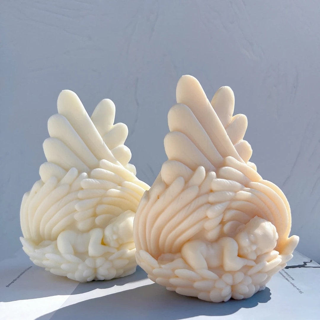 Child Baby Sleeping in Angel Wings Food-grade Silicone Mold Candles ...