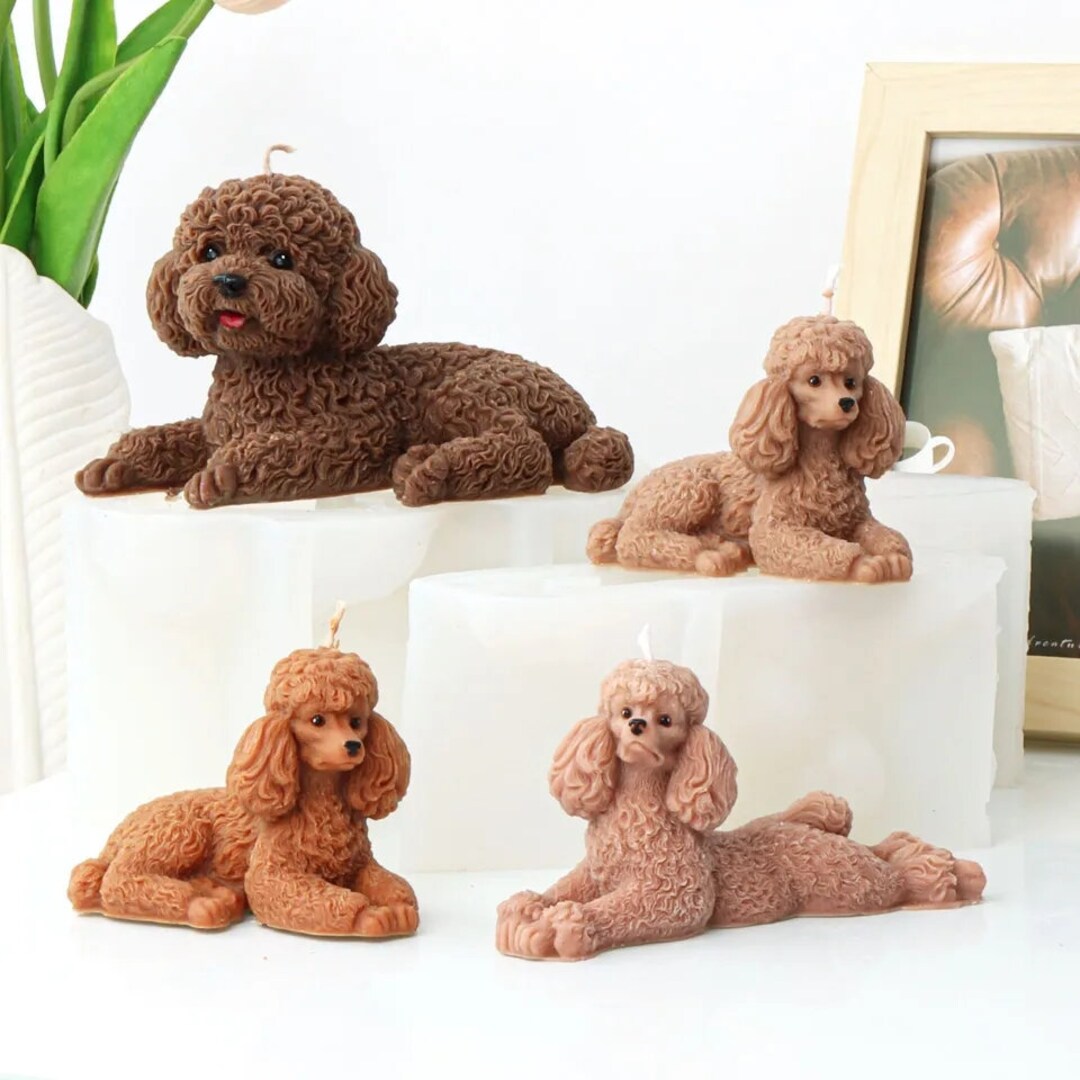 Animal Themed Big 3D Miniature Poodle Dog Silicone Mold Candle Making ...