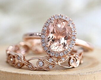 Morganite Engagement Ring Set - Etsy