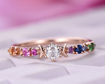 Rainbow Engagement Ring - Etsy