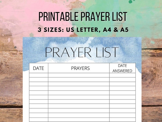 Prayer List Digital Printable Blue Waterpaint - Etsy