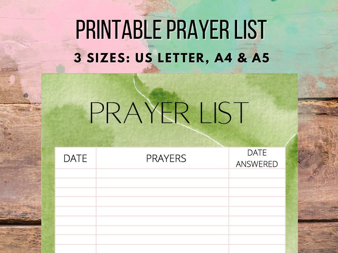 Prayer List Digital Printable Green Paint - Etsy