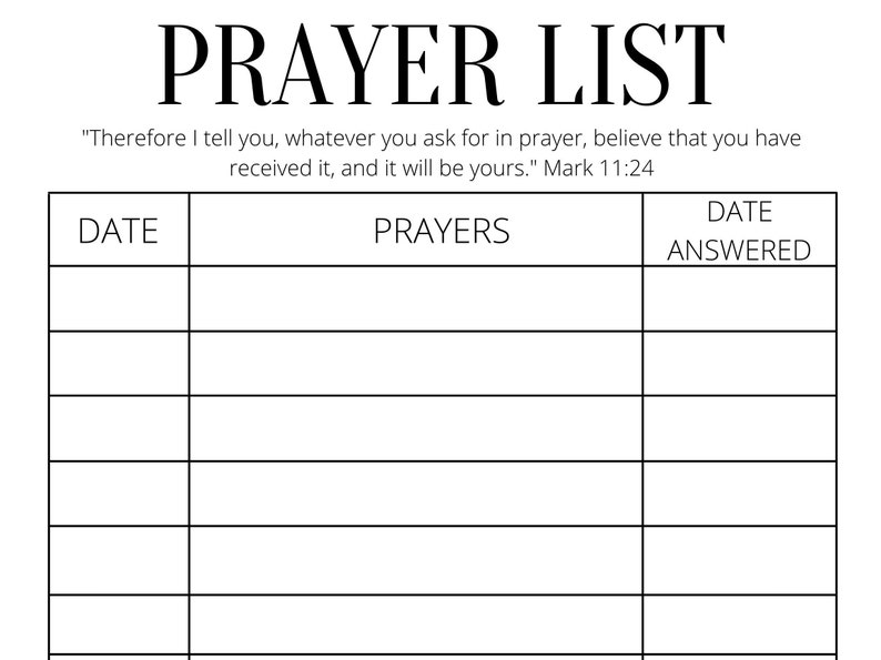 Prayer List Digital Printable - Etsy