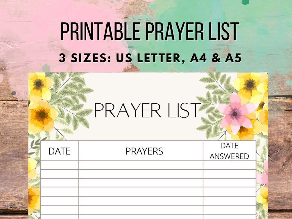 Prayer List Digital Printable Yellow and Pink Floral - Etsy