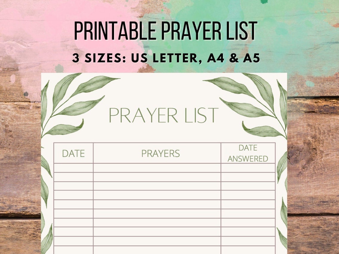 Prayer List Digital Printable Green Leaves - Etsy