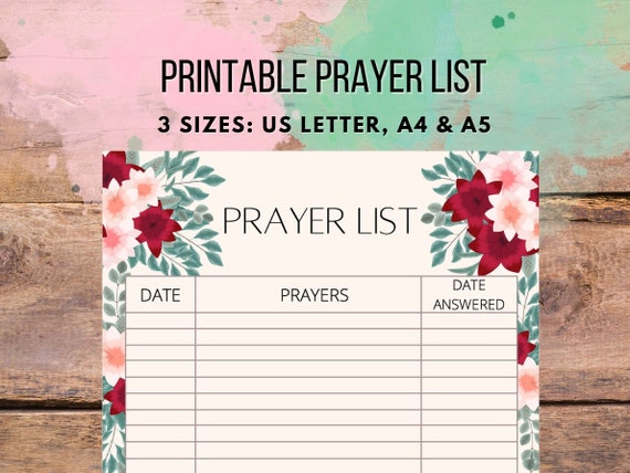 Prayer List Digital Printable Red and Pink Floral - Etsy