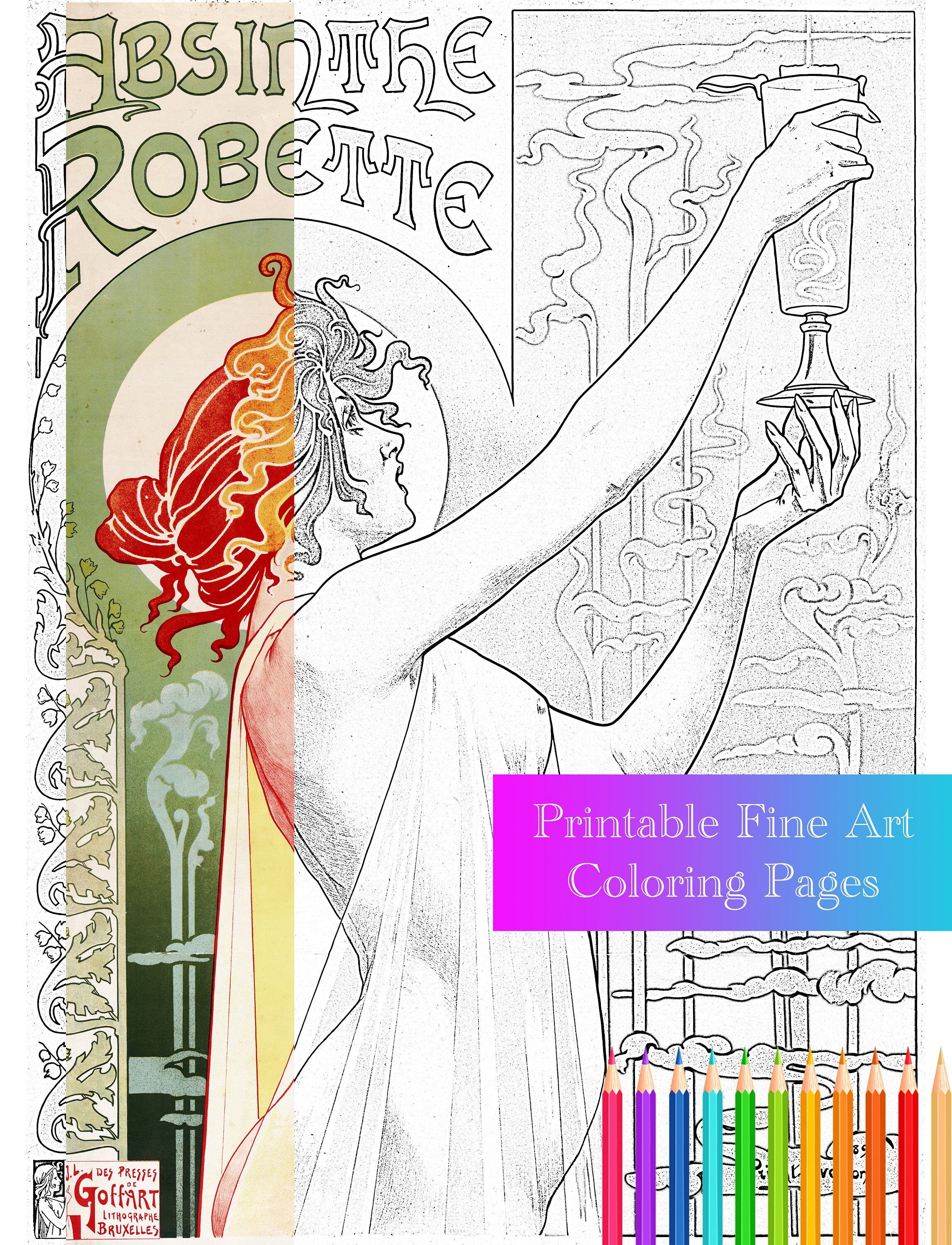 Printable 8.5"x11" Art Nouveau Coloring Page- Absinthe Robette, Henri ...