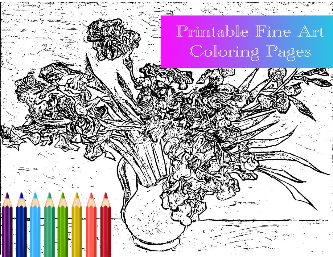 Printable 8.5"x11" Coloring Page- Vincent Van Gogh, Irises, Beautiful ...