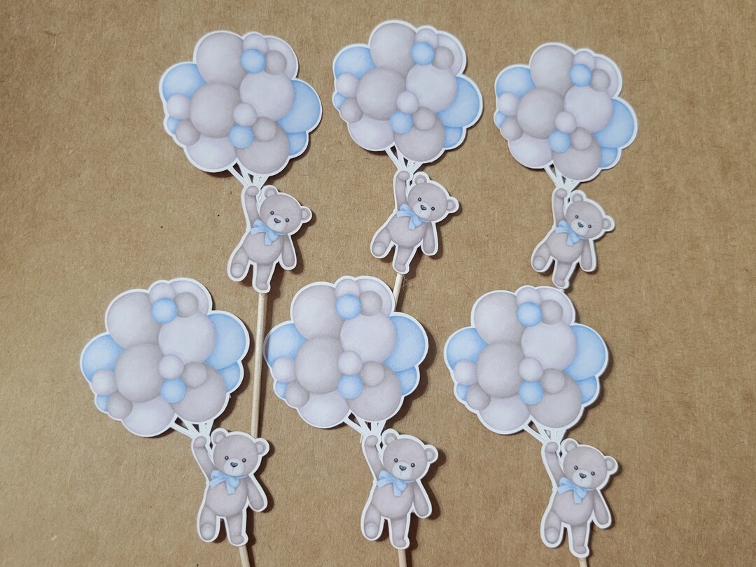 12 Bear With Balloons Cupcake Toppers, Baby Shower Party Decoration - Etsy