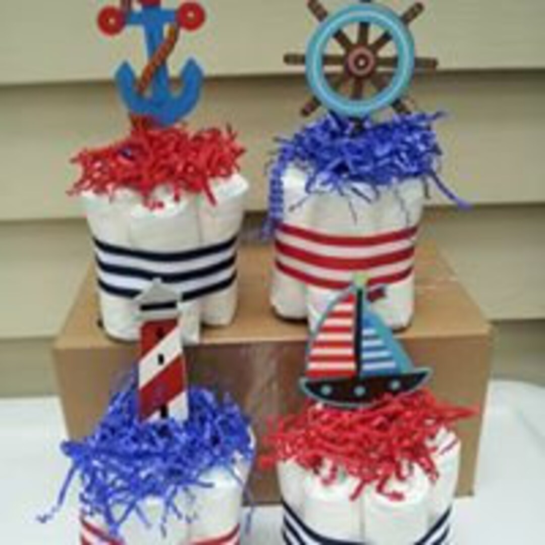 4 Nautical Mini Diaper Cakes, Sailor, Party Decoration, Baby Shower ...
