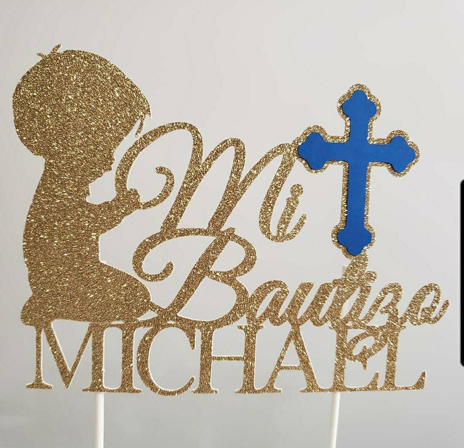 Mi Bautizo boy cake topper personalized Baptism gold silver | Etsy