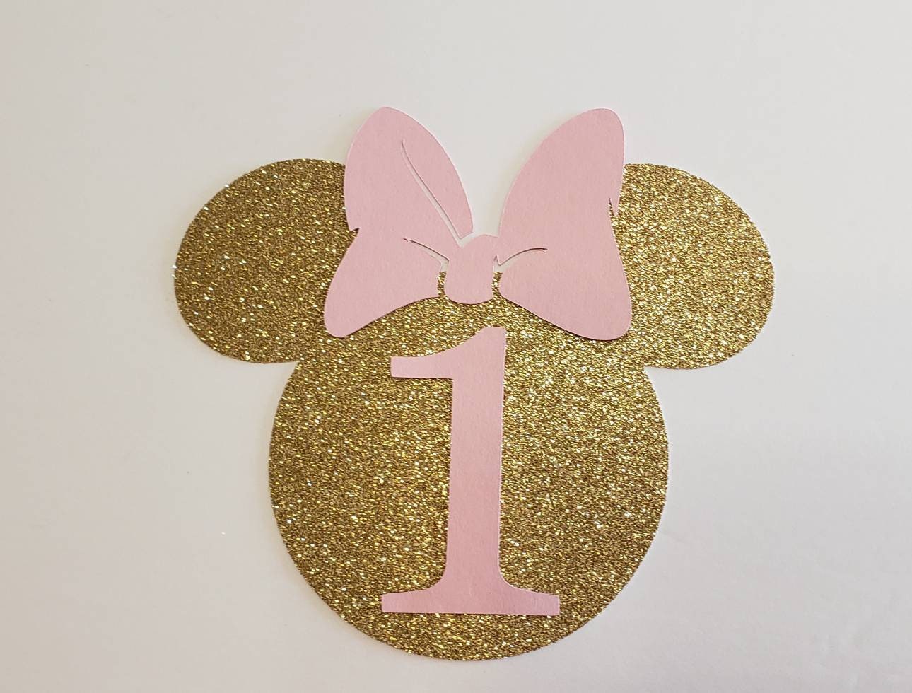 DIY Pink and Gold Glitter Minnie Mouse Head Silhouette With Number and ...