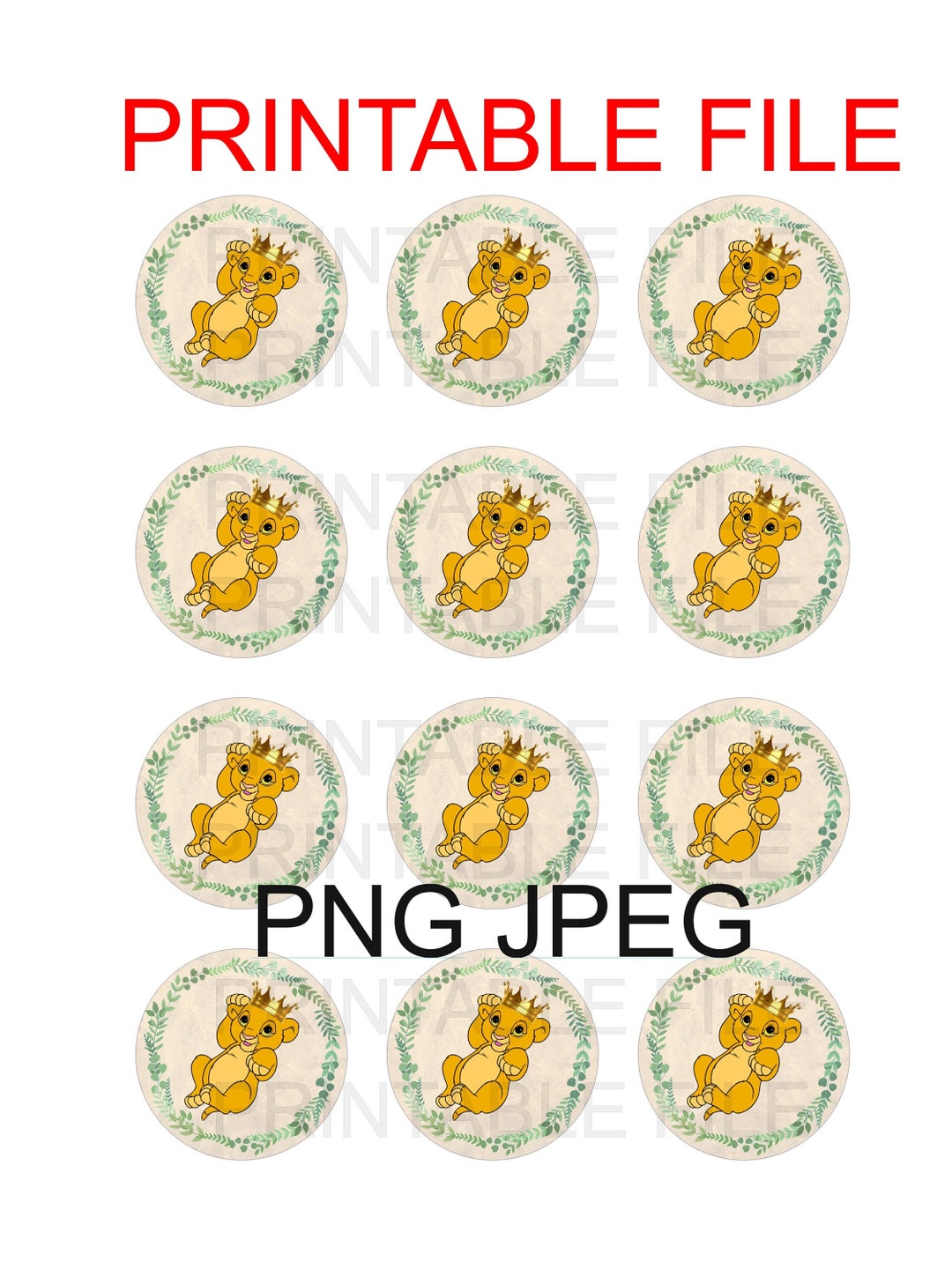 Baby Simba W Crown Lion Printable 2 Cupcake Toppers - Etsy